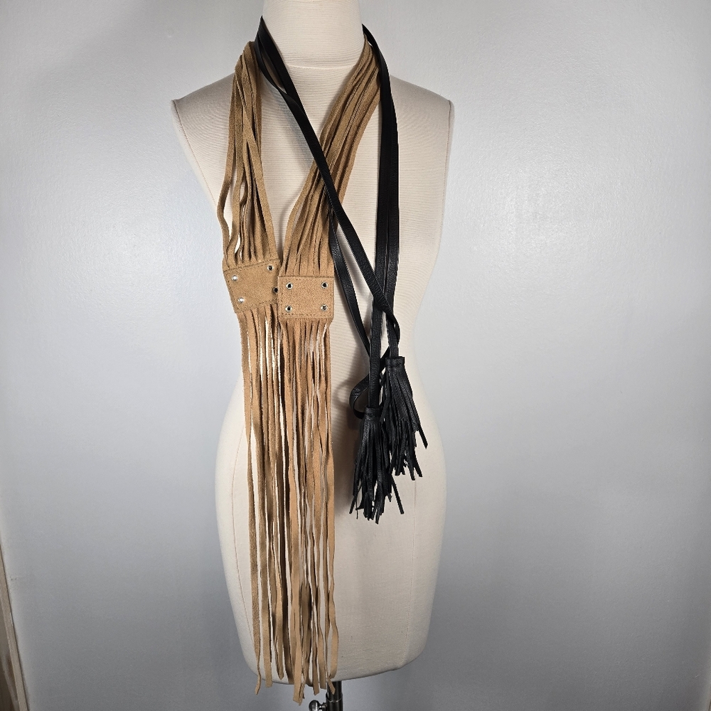Bundle Of 2 Tie Belts Paris Blues Leather Tan And Bla… - Gem